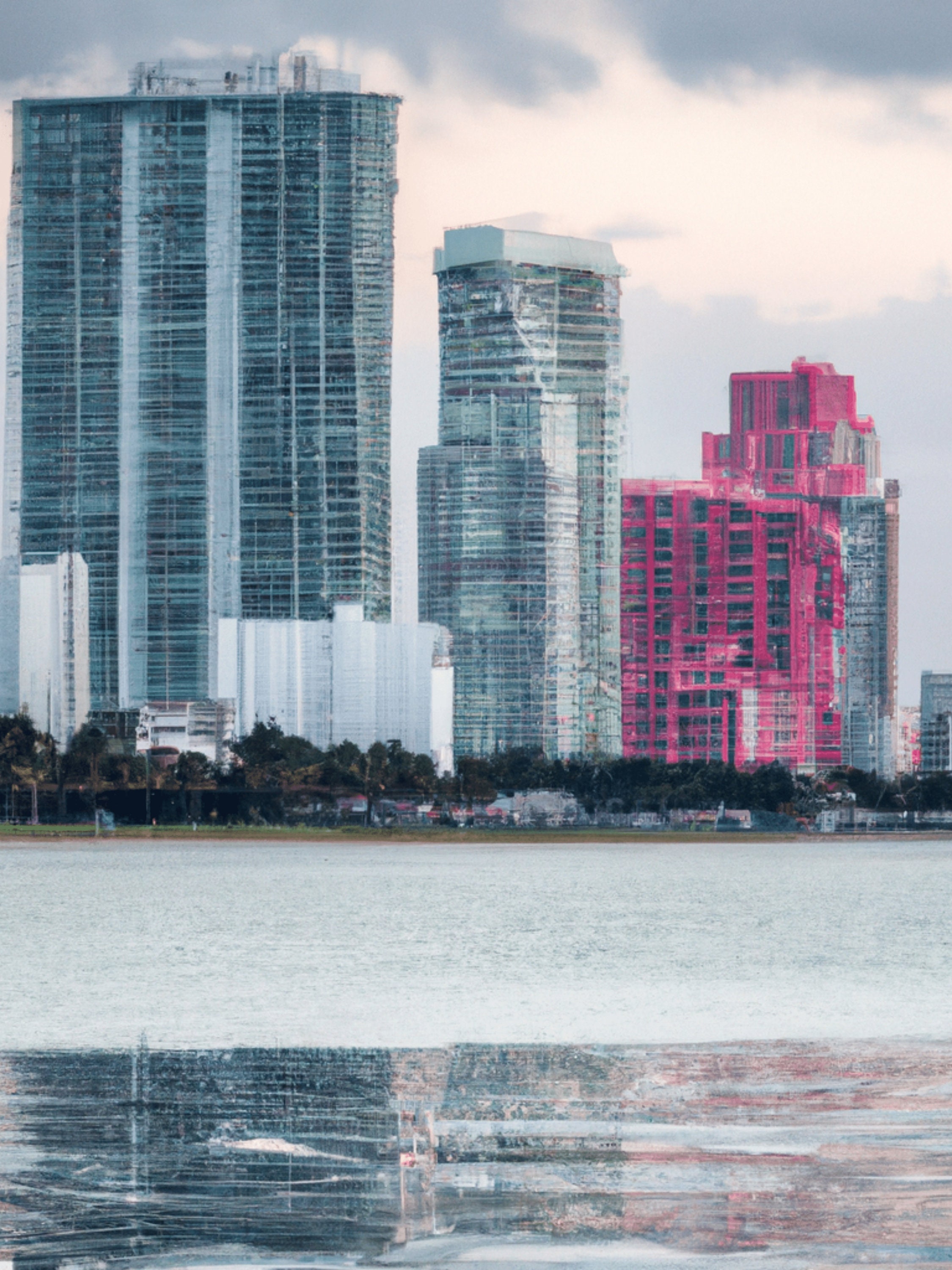Digital Download, Miami Beach Skyline With One Hot Pink Building Wall ...