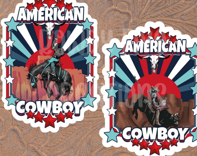 American Cowboy Sticker, Bronc Rider Water Bottle Sticker, Rodeo Vinyl ...