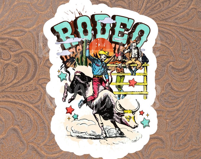 Retro Vintage Rodeo Bull Rider Sticker, Cowboy Water Bottle Sticker ...