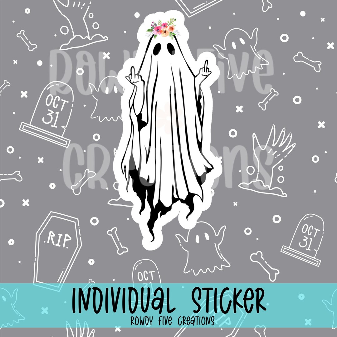 Pretty Ghost Flipping the Finger Sticker, Halloween Sticker, Ghost ...