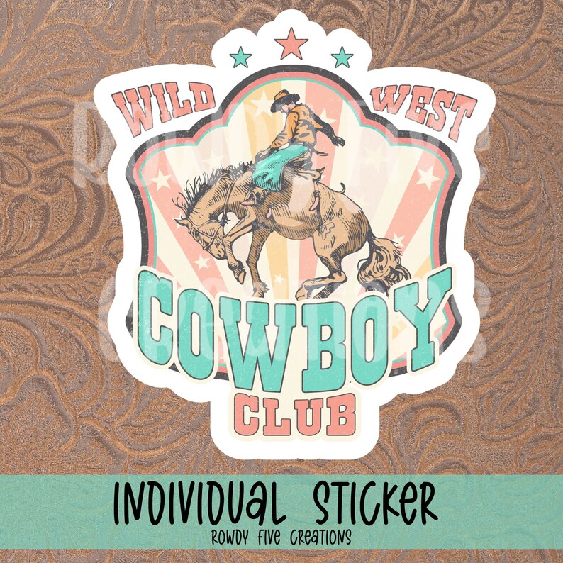 Wild West Cowboy Club Sticker, Bucking Horse Water Bottle Sticker ...