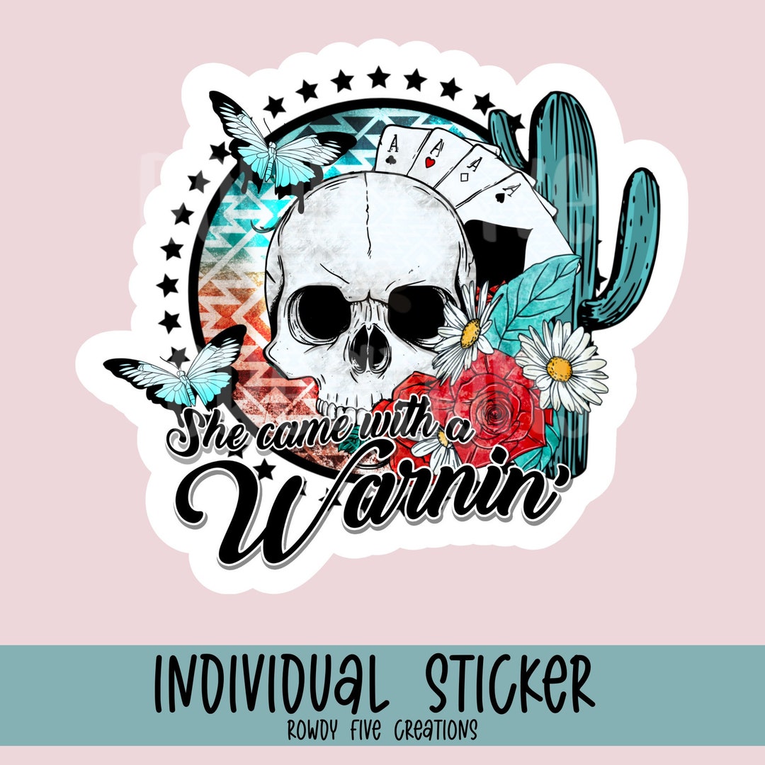 She Came With a Warning Sticker, Western Boho Sticker, Water Bottle ...