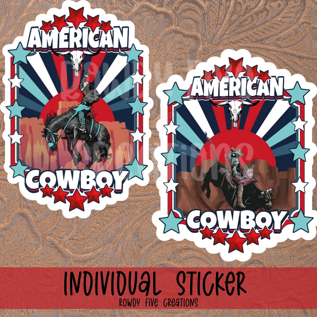 American Cowboy Sticker, Bronc Rider Water Bottle Sticker, Rodeo Vinyl ...