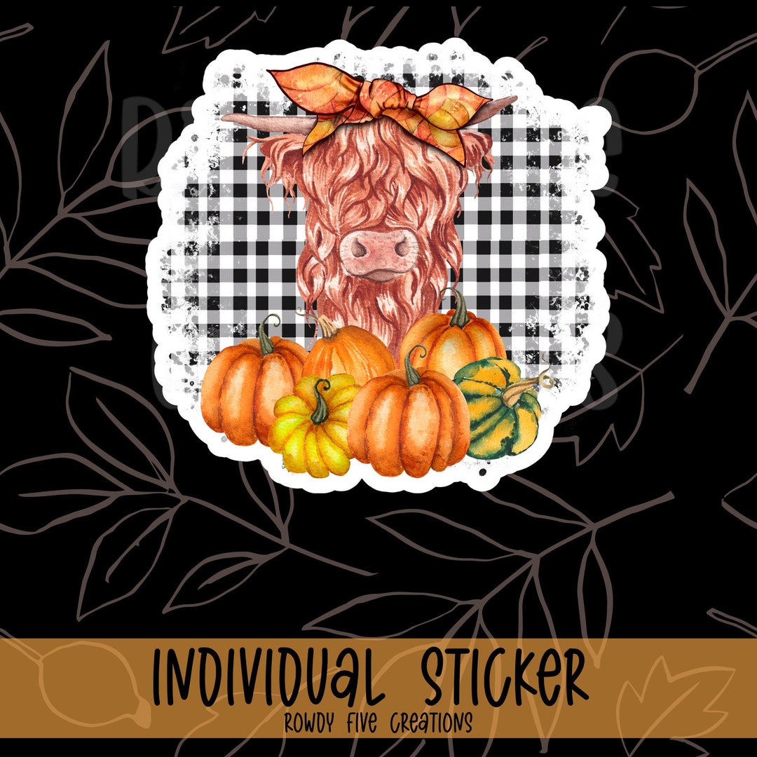 Fall Highland Cow Sticker, Gingham Print Sticker, Water Bottle Sticker ...