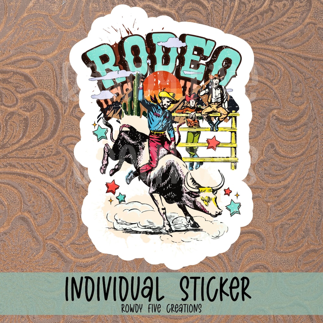 Retro Vintage Rodeo Bull Rider Sticker, Cowboy Water Bottle Sticker ...