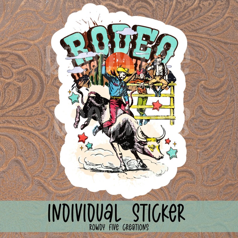 Retro Vintage Rodeo Bull Rider Sticker Cowboy Water Bottle - Etsy