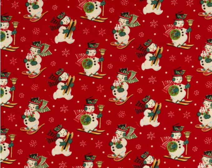 Jolly Snowman Michael Miller Vintage CHRISTMAS Holiday Fabric in Red ...