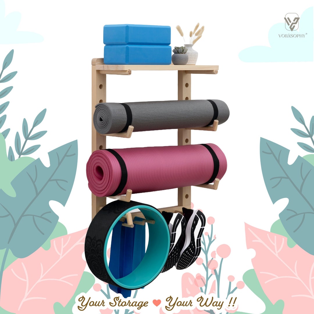 Fully Adjustable Yoga Mat Wall Holder Shelf, Yoga Mat Wall Storage Rack ...