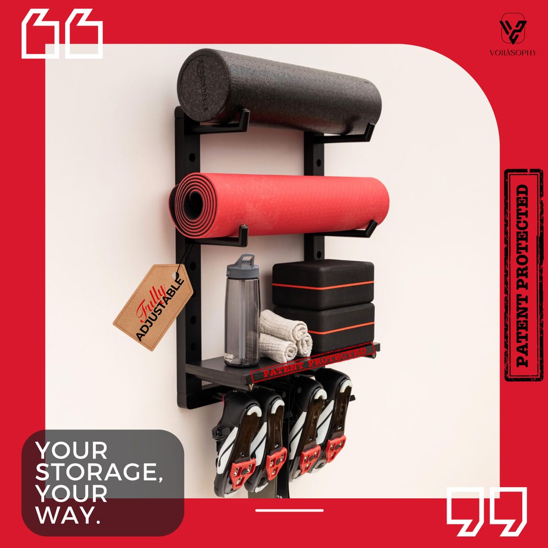 Fully Adjustable Yoga Mat Holder Shelf Home Gym Wall Organizer, Home ...