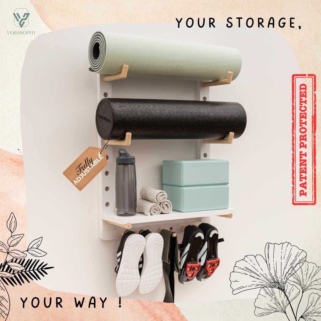 Fully Adjustable Yoga Mat Holder Shelf Home Gym Wall Organizer; Home ...