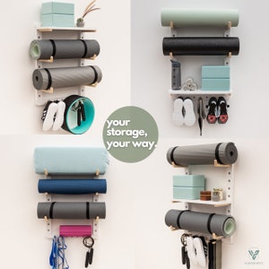 Fully Adjustable Yoga Mat Holder Shelf Home Gym Wall Organizer; Home ...