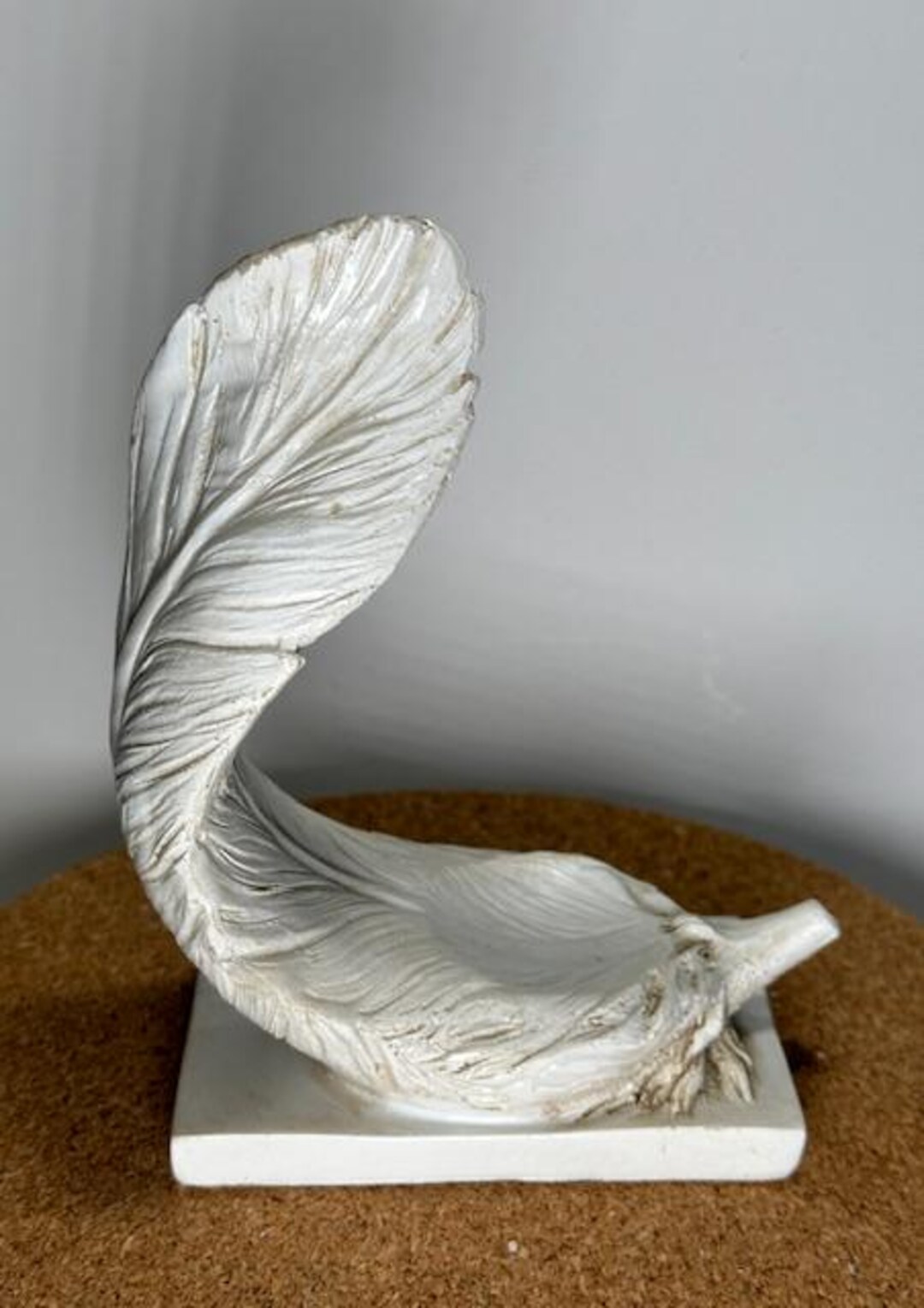 Vintage White Feather Sphere Holder, Bird Feather Sphere Stand, Angel ...