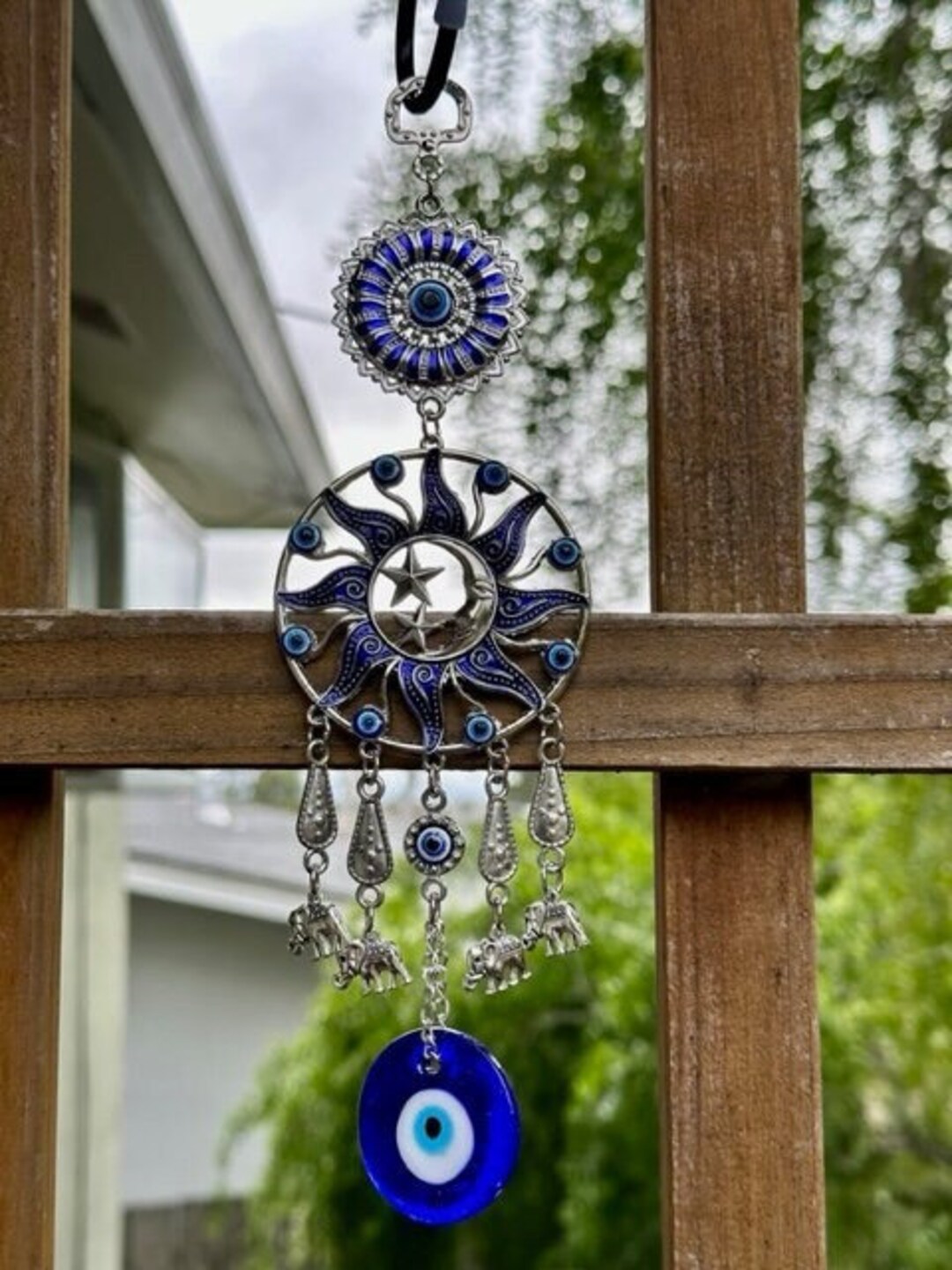 Sun, Moon & Stars Evil Eye Enamel Sun Catcher, Suncatcher, Wall Hanging ...
