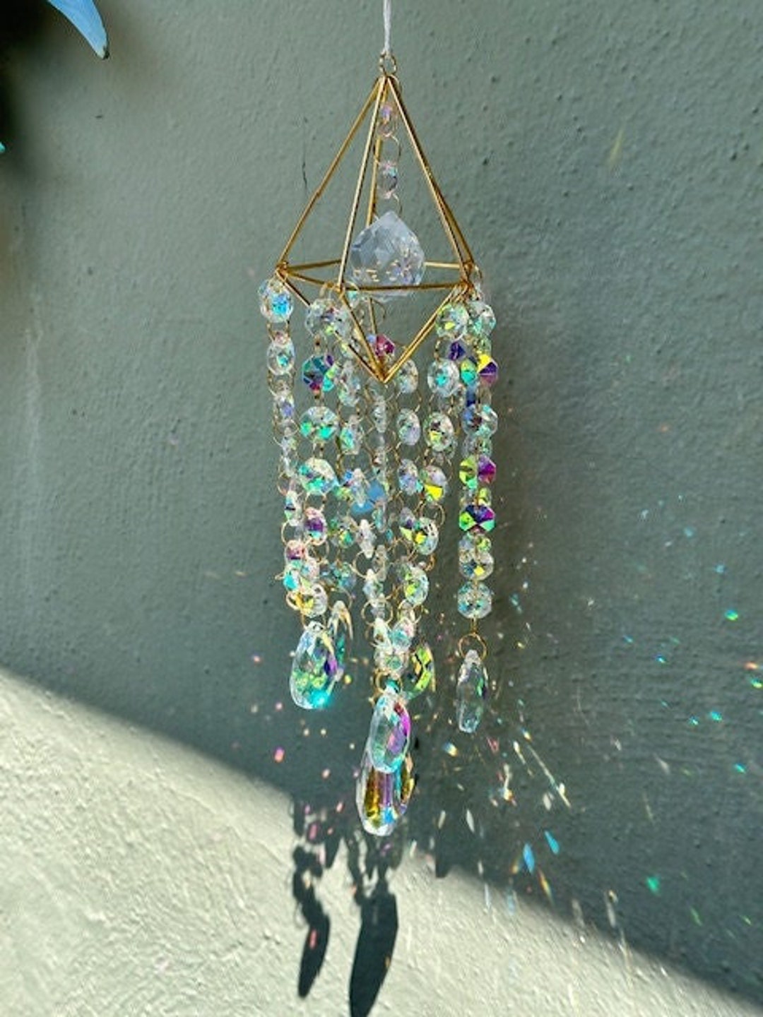 Large Metal Prism Sun Catcher W/numerous Crystals, Suncatcher - Etsy