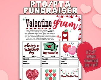 PTA PTO Valentine's Day Candy Gram valentine School Fundraiser Flyer ...