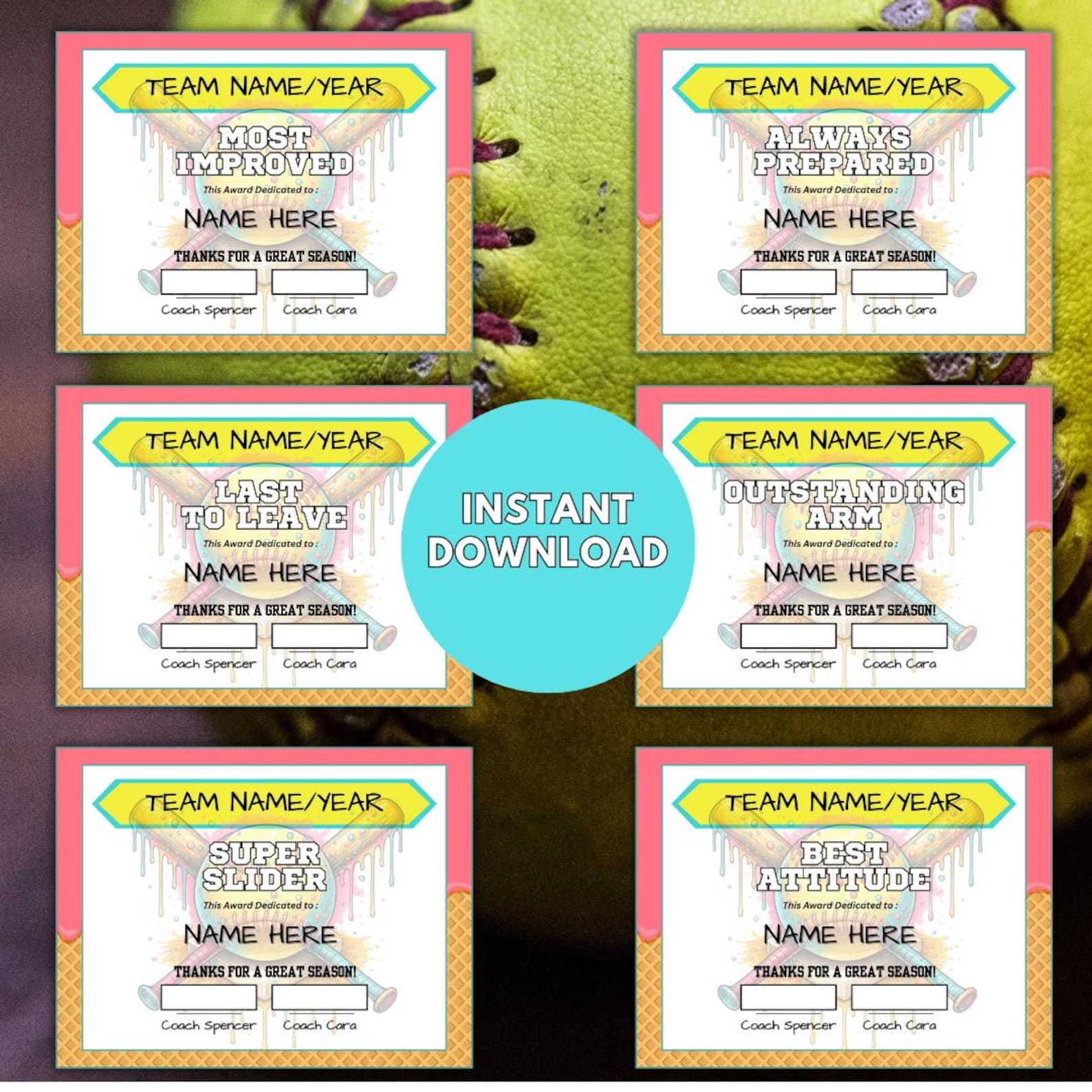 Editable Softball Drip Award Certificates, Softball Awards, Softball ...
