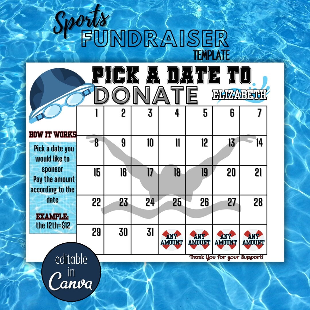 Editable Swim Calendar Fundraiser Template | Clear the Board ...