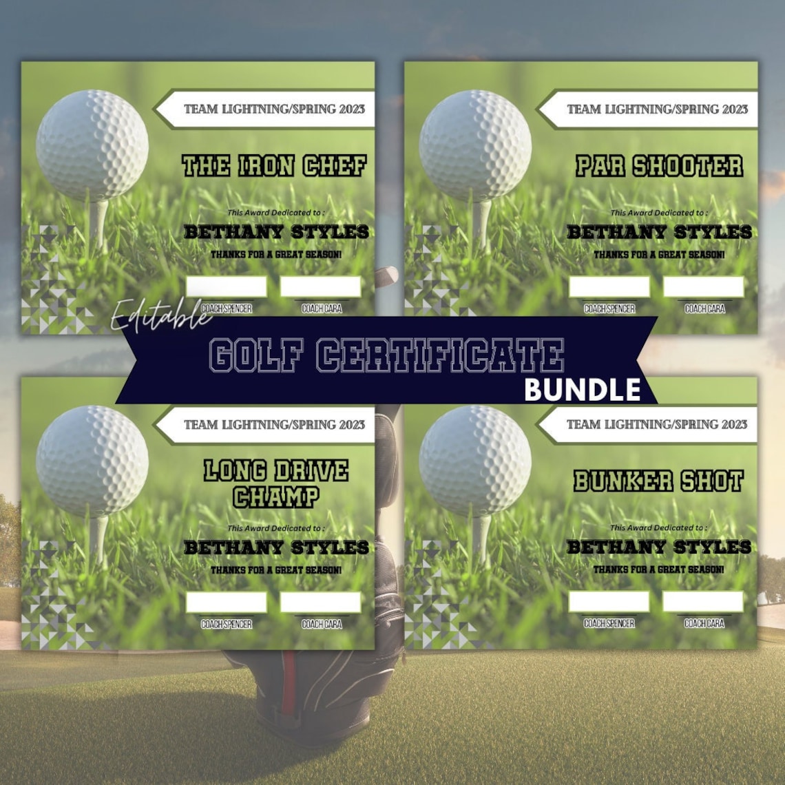 Editable Golf Award Certificates, Award Ceremony Certificates, End of ...