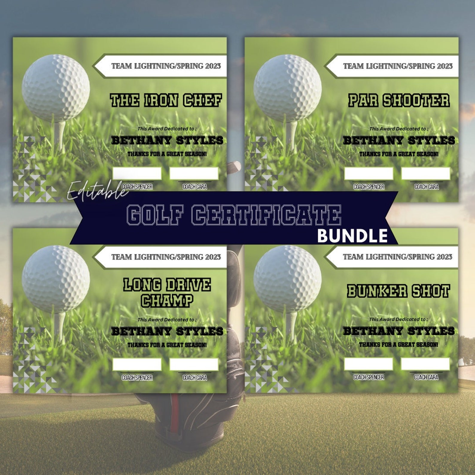 Editable Golf Award Certificates, Award Ceremony Certificates, End of ...