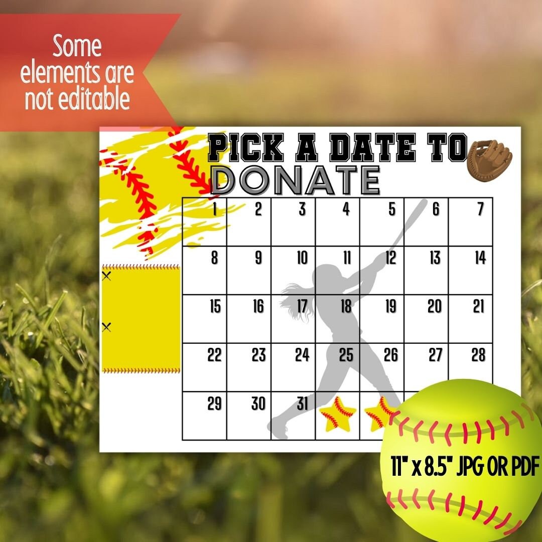 Editable Softball Calendar Fundraiser Template | Clear the Board ...