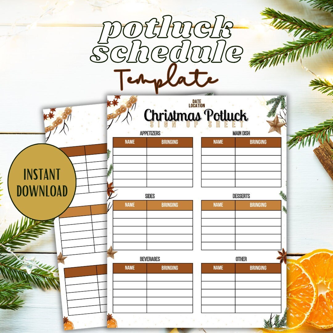 Christmas Potluck Sign up Sheet EDITABLE | Holiday Potluck Sign up PDF ...