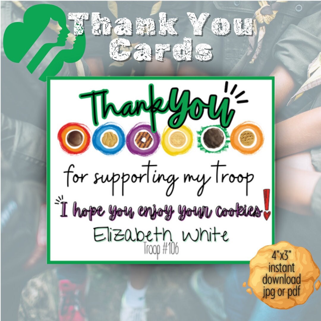 ABC DIGITAL Scout Cookies Thank You Card | Thank You Tags | Scout Gift ...