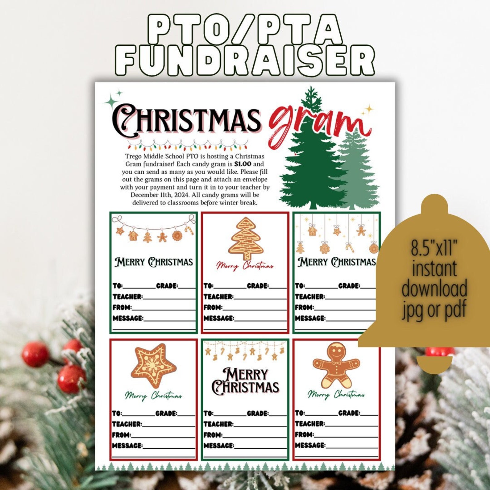 PTA PTO Christmas Candy Gram School Fundraiser Flyer Template, Candy ...