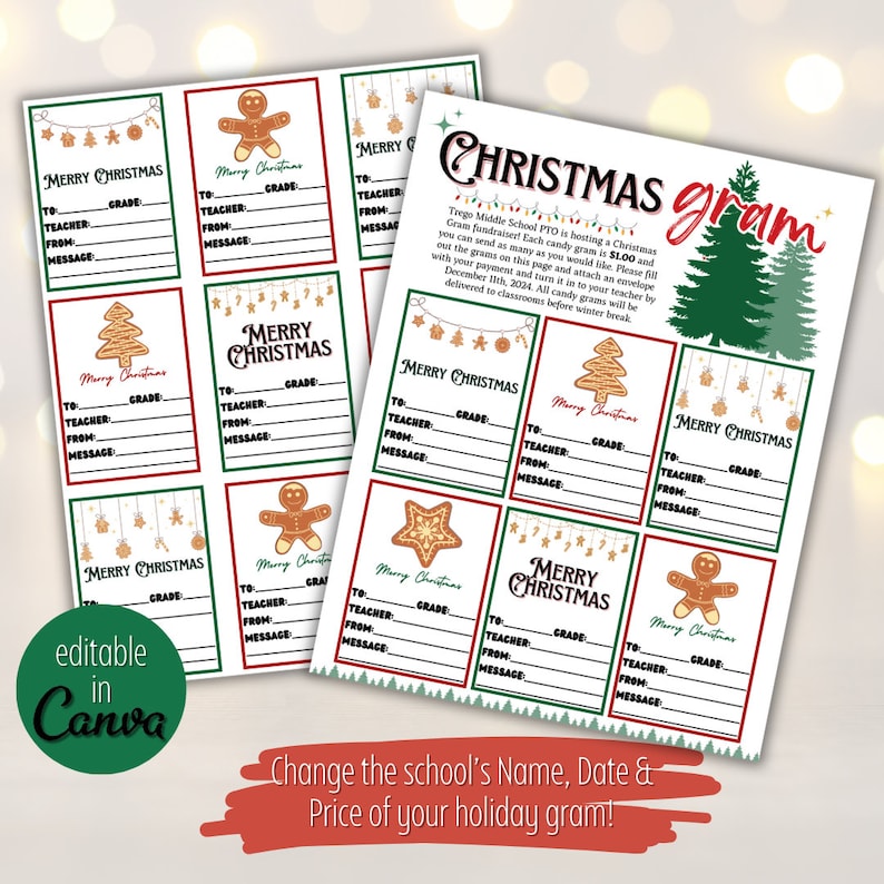 PTA PTO Christmas Candy Gram School Fundraiser Flyer Template, Candy ...