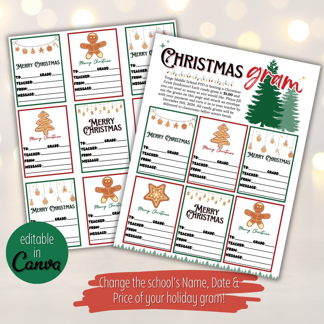 PTA PTO Christmas Candy Gram School Fundraiser Flyer Template, Candy ...