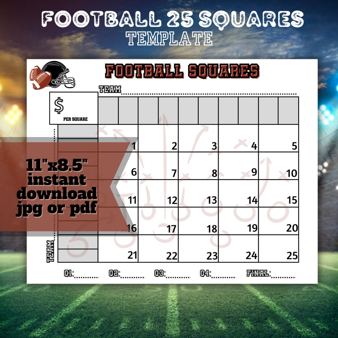 Football Squares Printable, Football Square Fundraiser, 25 Square ...