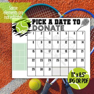 Editable Tennis Calendar Fundraiser Template | Clear the Board ...
