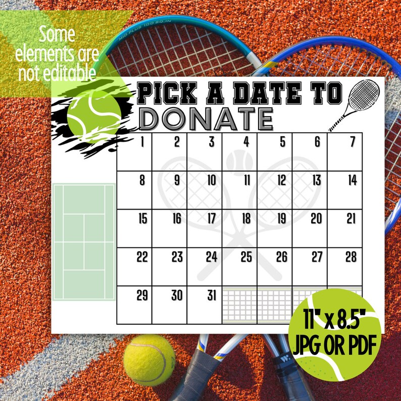Editable Tennis Calendar Fundraiser Template | Clear the Board ...