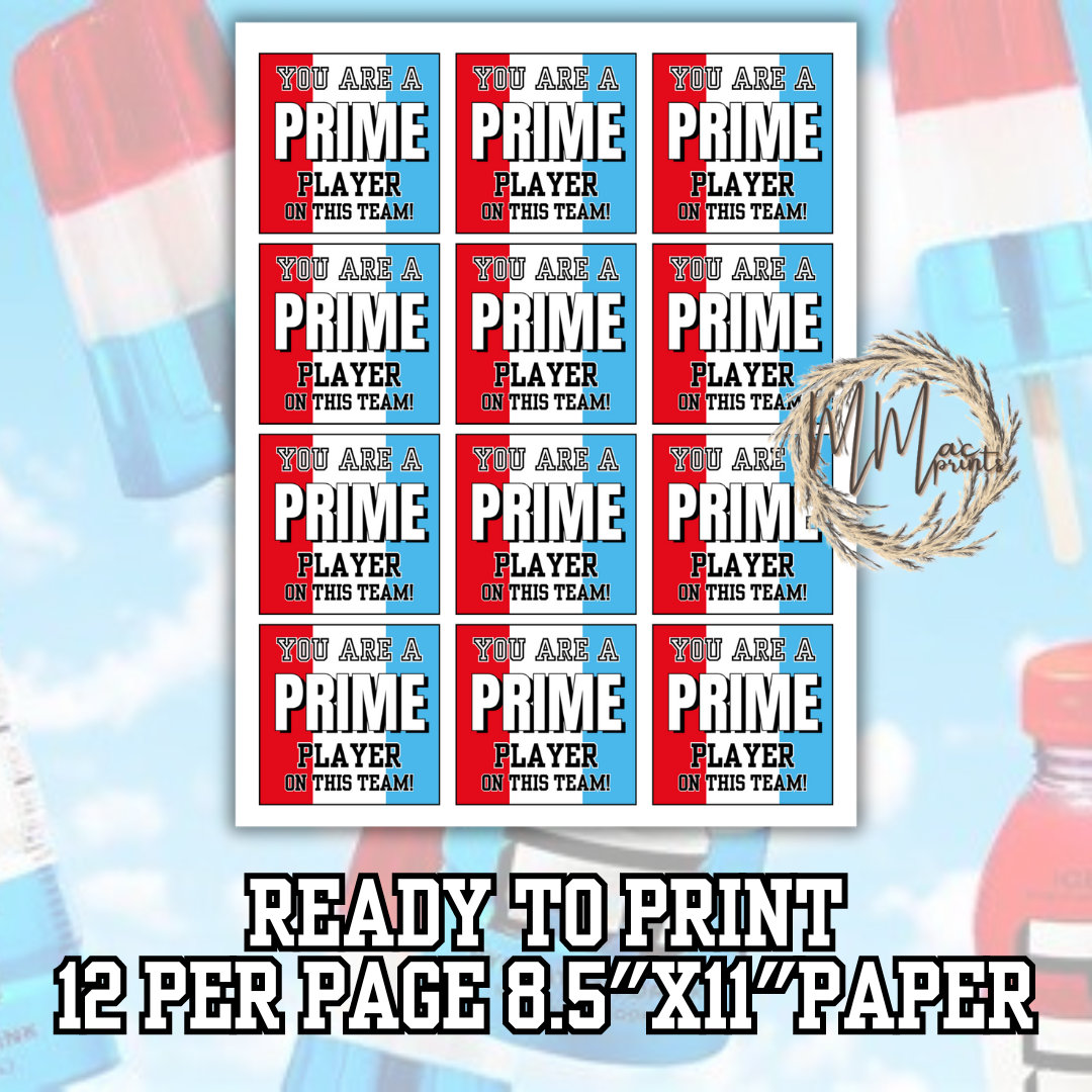 You Are a PRIME Player-prime Team Treat Tags-sports Drink Tag- Coach ...