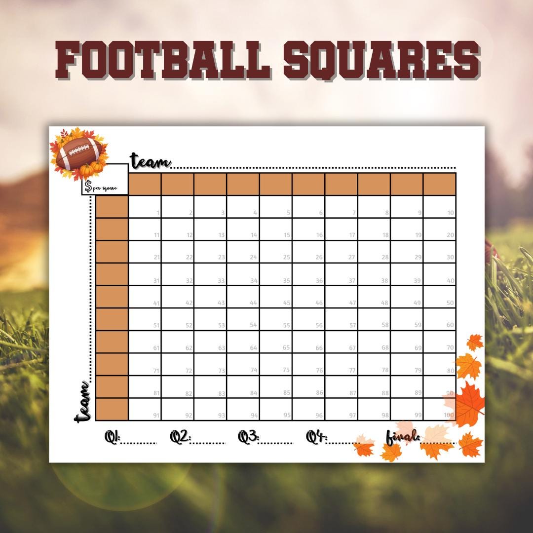 Thanksgiving Football Squares Game | Instant Download | Fall Football ...