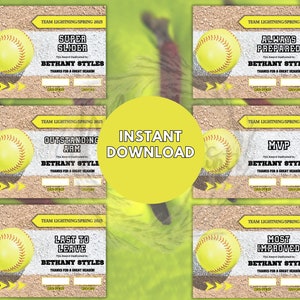 Editable Softball Award Certificates, Softball Team Awards, Softball ...