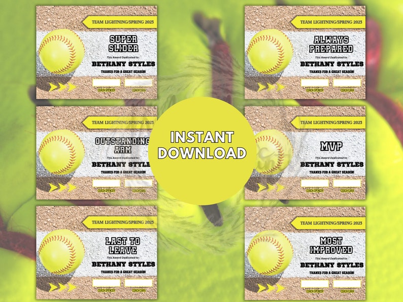 Editable Softball Award Certificates, Softball Team Awards, Softball ...