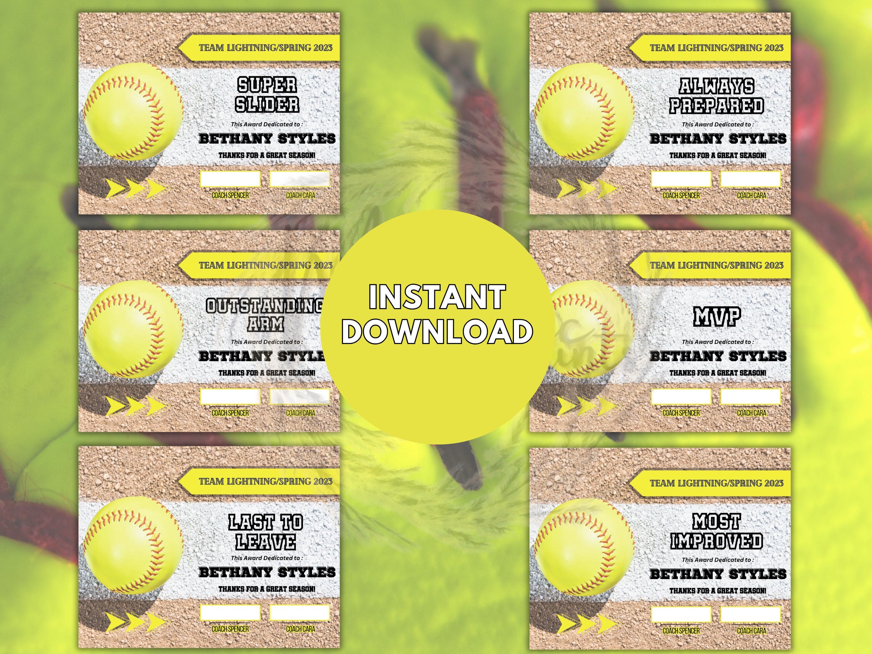Editable Softball Award Certificates, Softball Team Awards, Softball ...