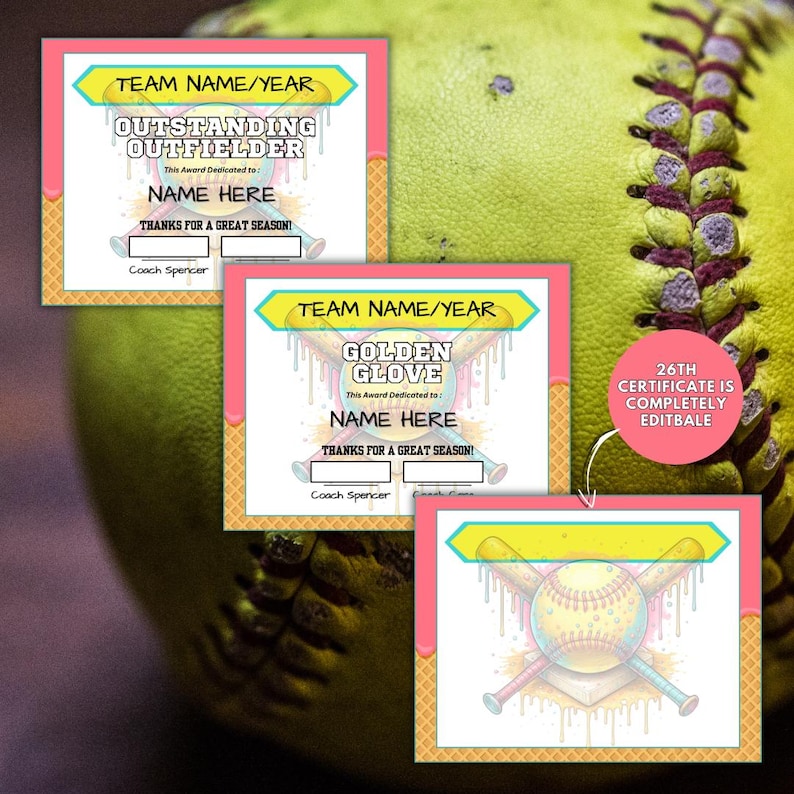 Editable Softball Drip Award Certificates, Softball Awards, Softball ...