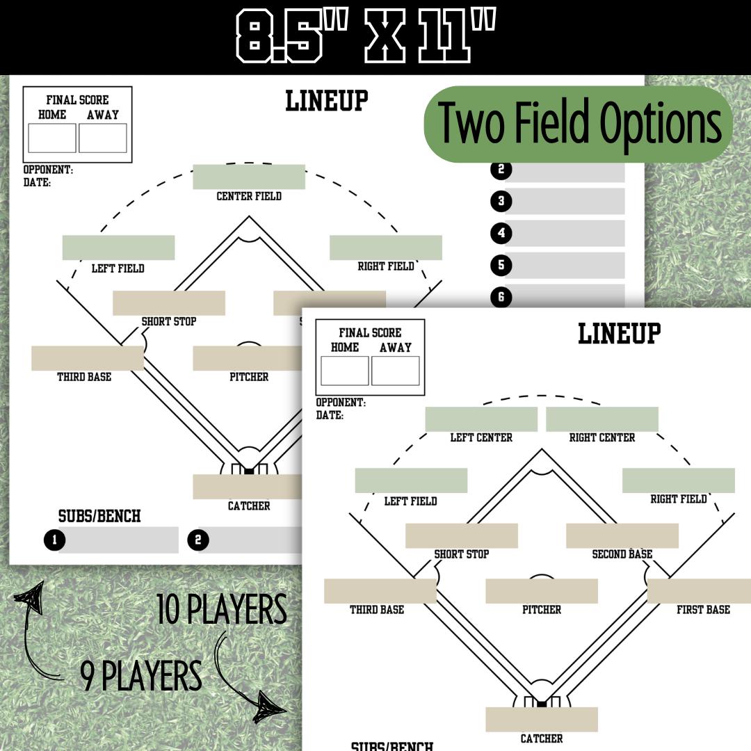 EDITABLE Baseball Softball Lineup and Field Position Card Sheet Batting ...