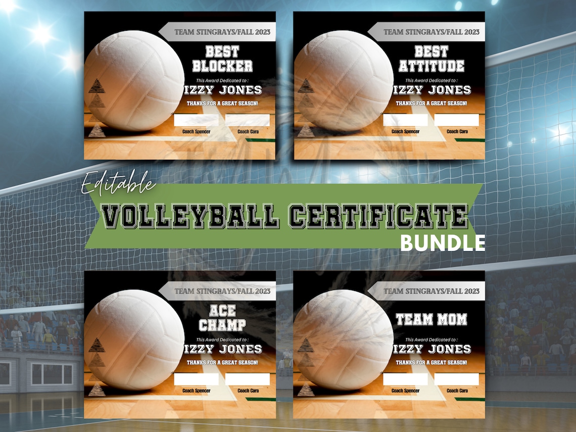 Editable Volleyball Award Certificates, Award Ceremony Certificates ...