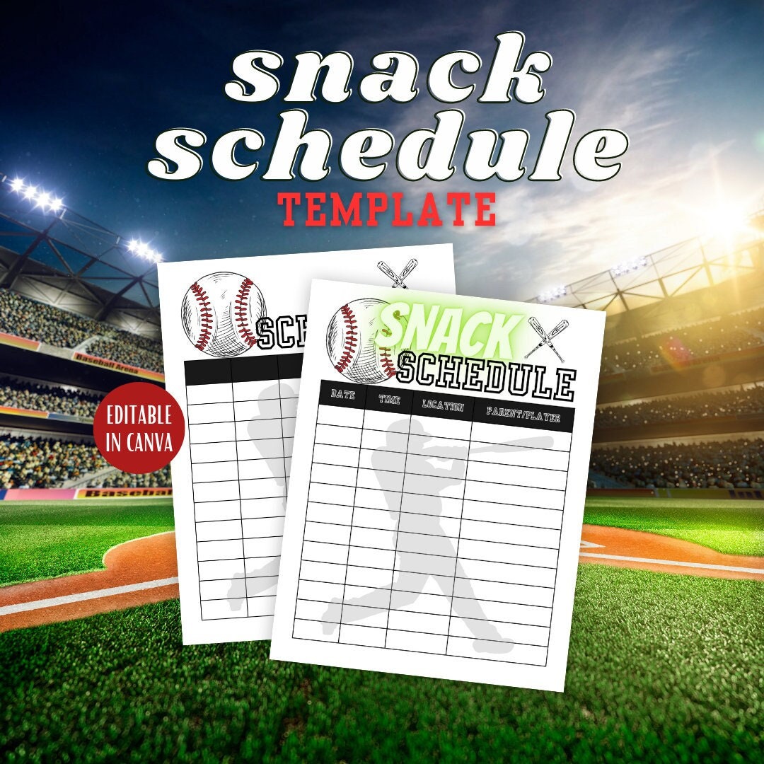 Editable Baseball Team Snack Sign up Sheet, Tball Schedule Canva ...