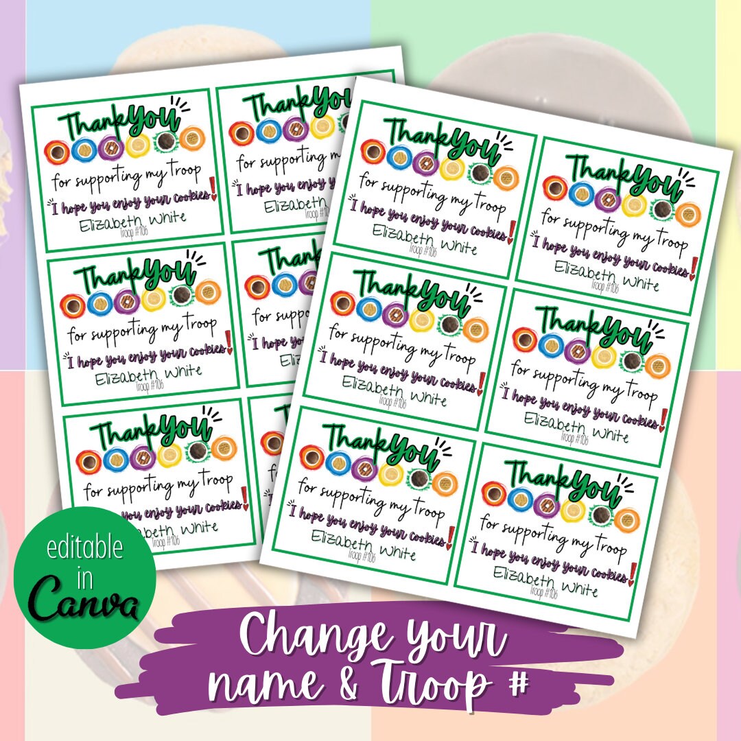 ABC DIGITAL Scout Cookies Thank You Card | Thank You Tags | Scout Gift ...