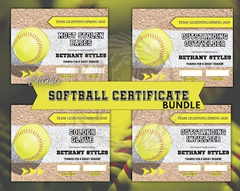 Editable Softball Award Certificates, Softball End of Season Awards 1 ...