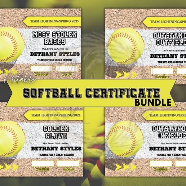 Softball Award Template - Etsy