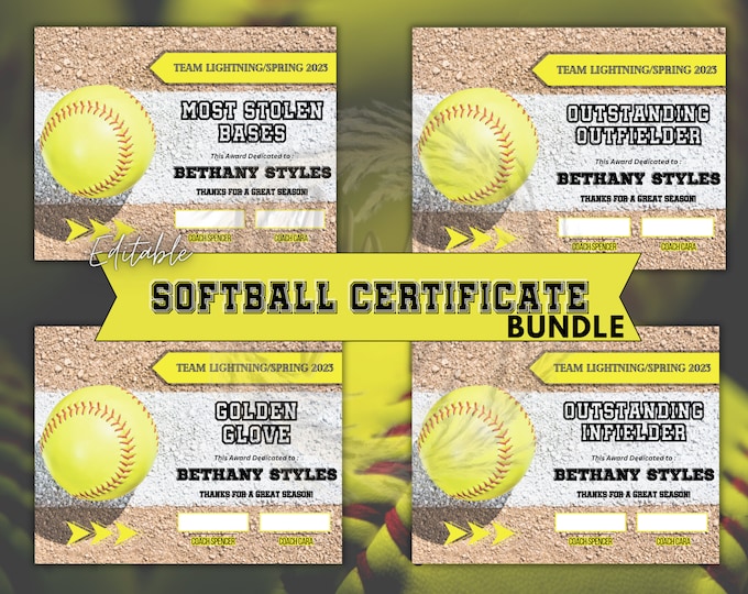 Printable Softball Team Editable Award Certificates | End of Season ...