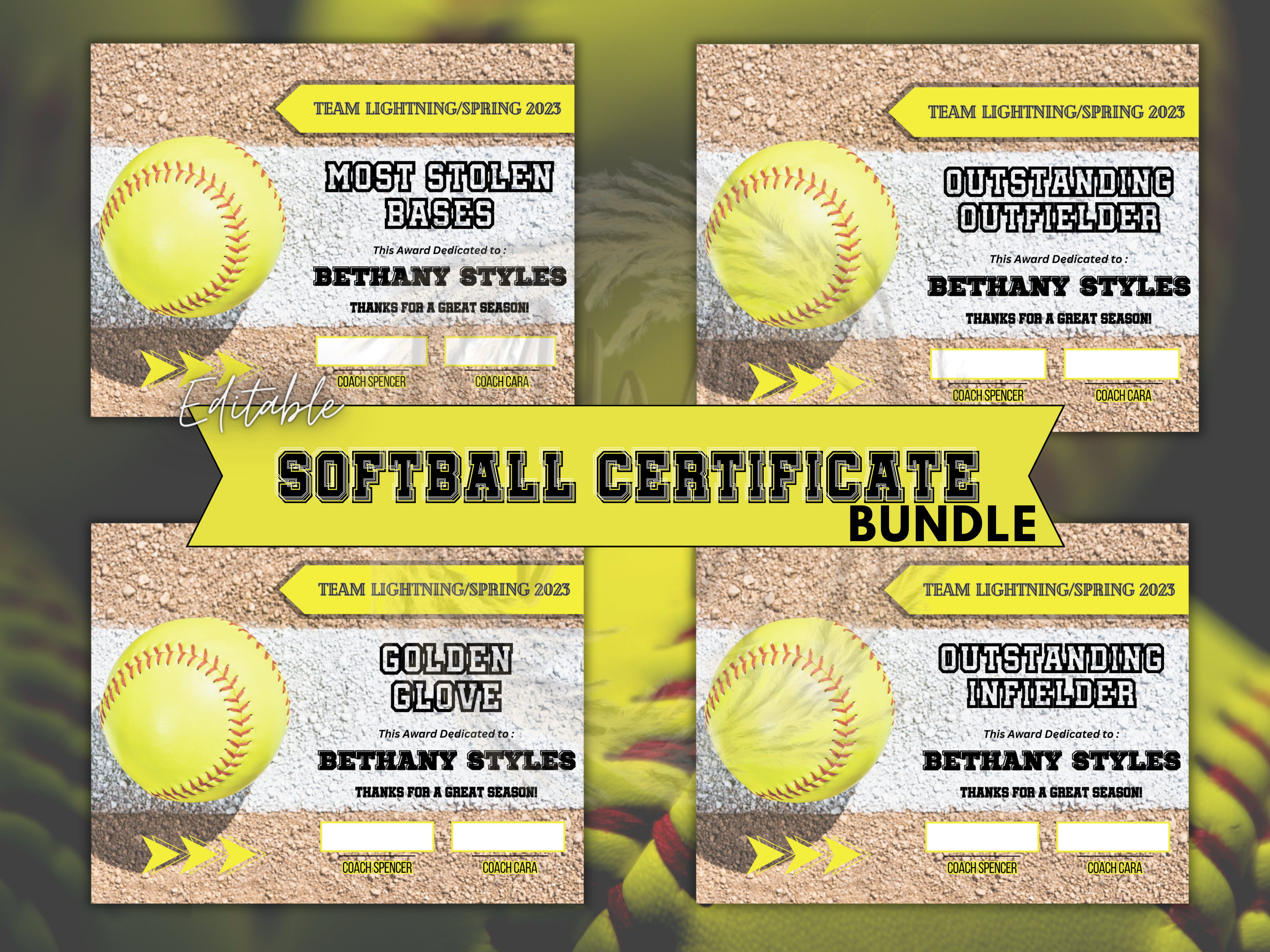 Editable Softball Award Certificates, Softball Team Awards, Softball ...
