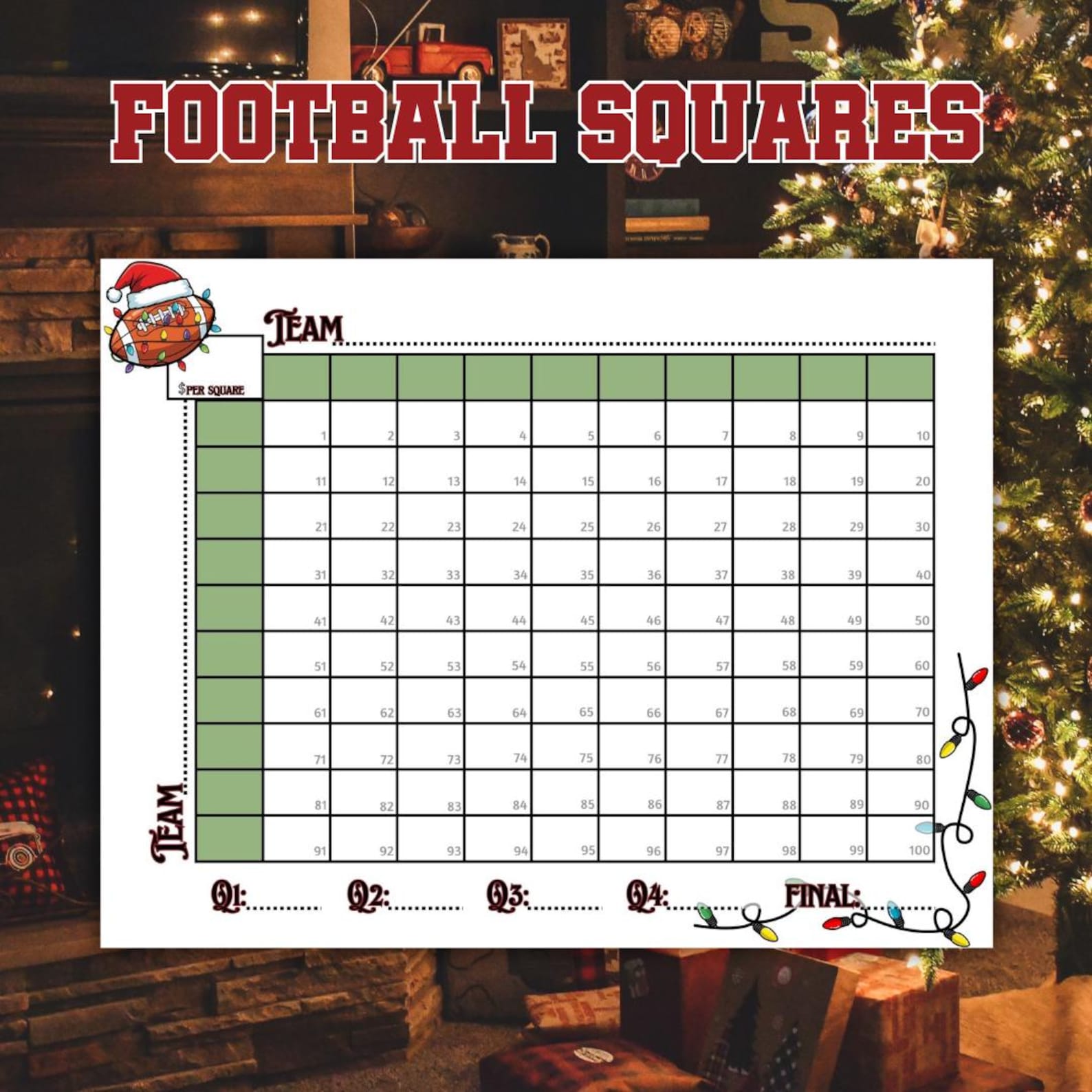 Christmas Football Squares Game | Instant Download | December Football ...