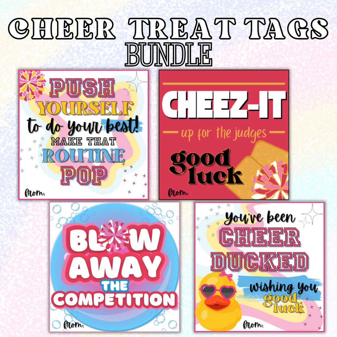 Cheer Tag Bundle of 4, Cheerleader Good Luck Treat Tag, Cheer Team ...