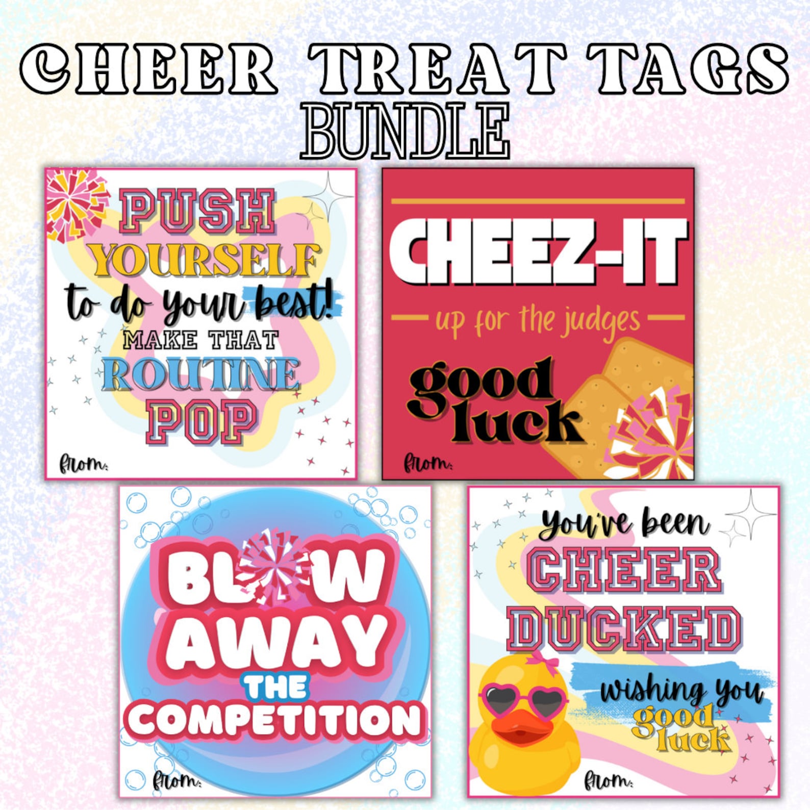 Cheer Tag Bundle of 4, Cheerleader Good Luck Treat Tag, Cheer Team ...