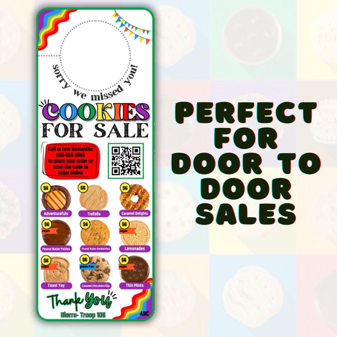 Editable Scout Cookie Sales Door Hanger 2025 | QR Code for ABC & LBB ...